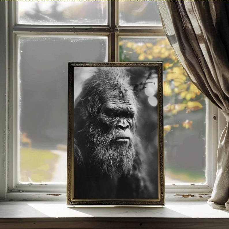 Photorealistic Sasquatch Portrait: Black and White Cryptid Art (digital ...