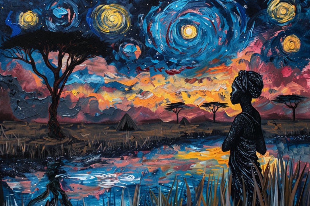 African Starry Night, African Art, Africa, African Painting, African ...