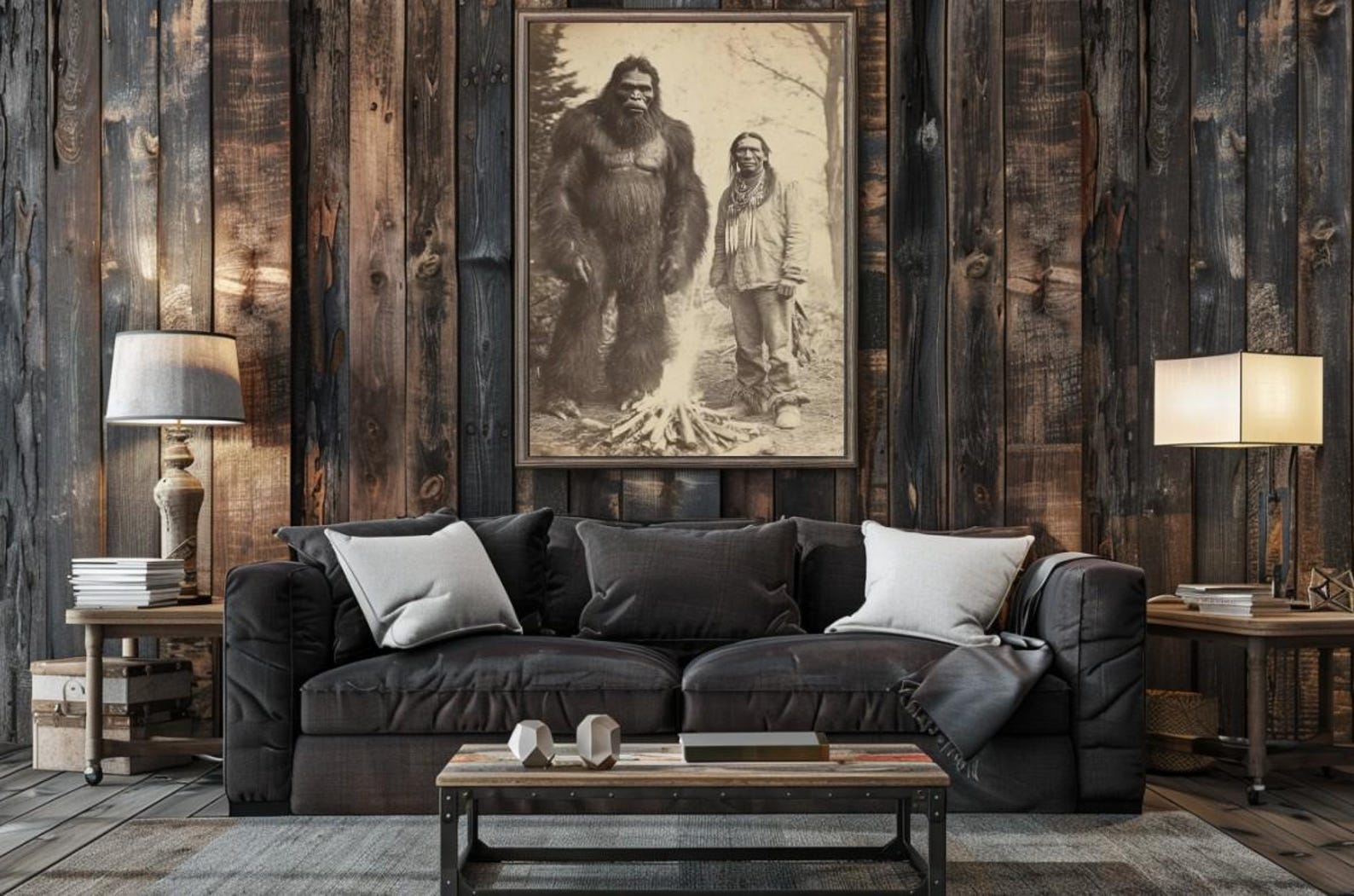 Bigfoot Wall Art: Vintage Sasquatch Native American | Unique Decor ...