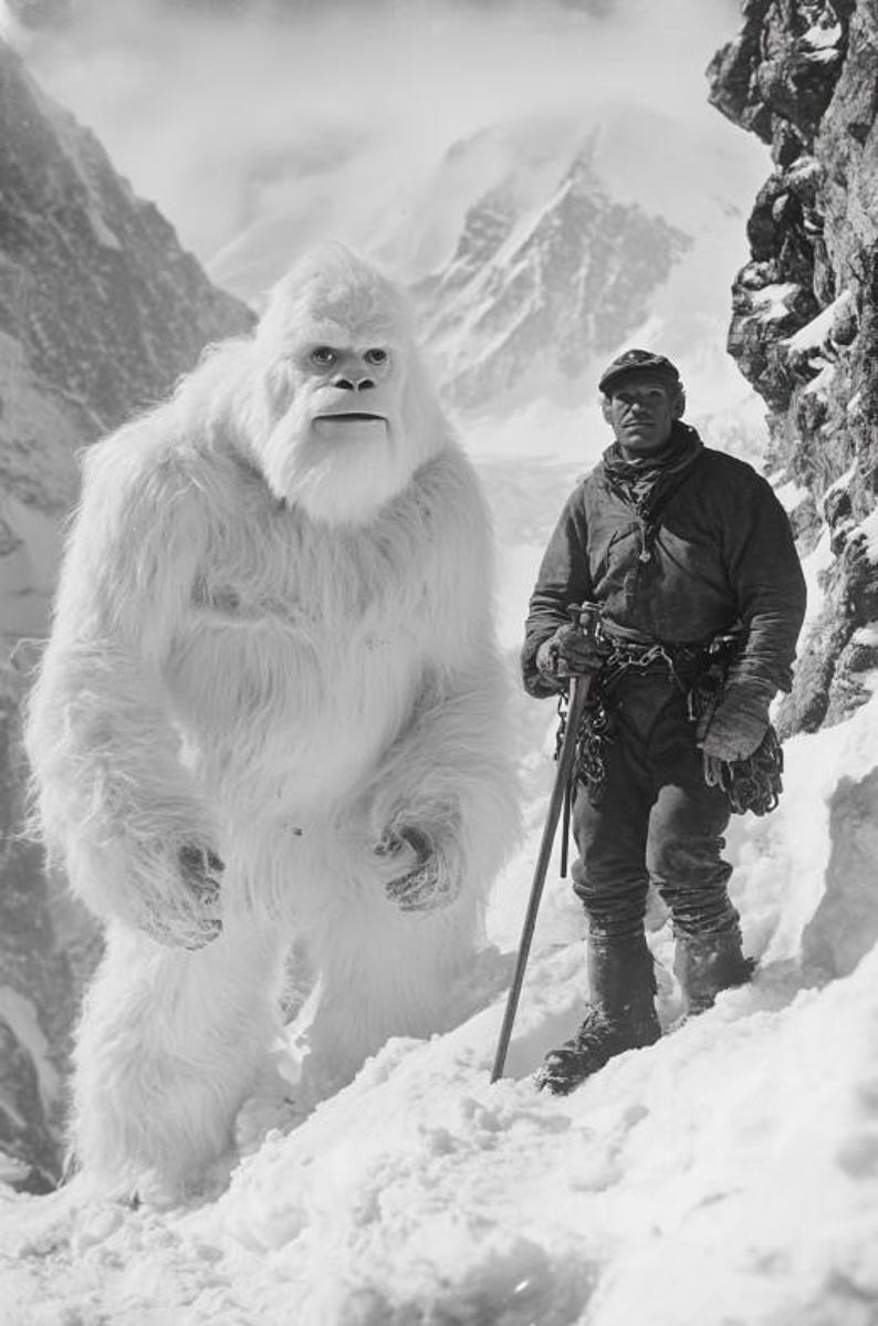 Vintage Yeti Encounter Photo Print | Mountaineer Cryptid Wall Art ...