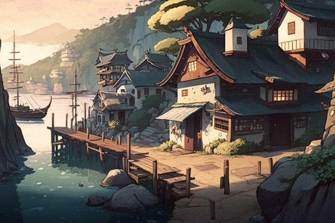 Japanese Fishing Village, Japan Art, Japanese Artwork, Japanese Decor ...