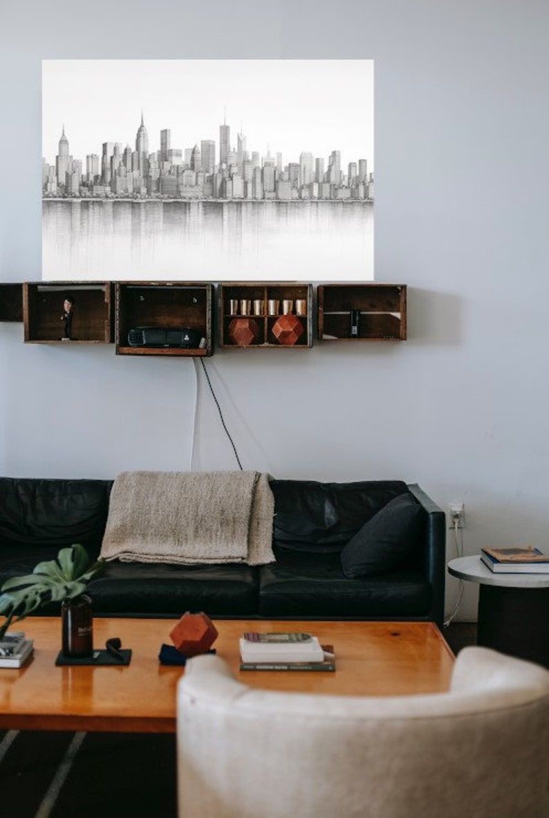 NYC Skyline Pencil Sketch | Manhattan Cityscape Wall Art | New York ...