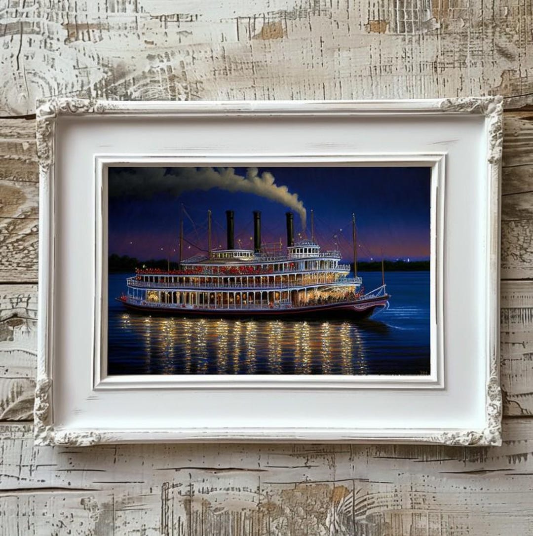 Mississippi River Steamboat Print: Vintage Americana Nautical Art ...