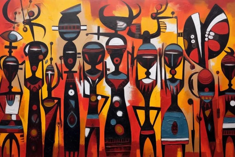 Ghana Abstract Oil Painting | Vibrant African Wall Art | Cultural ...