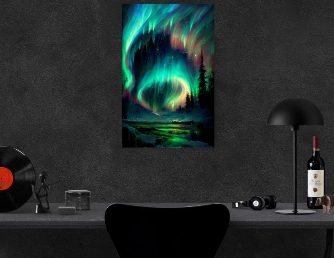 Aurora Borealis Print: Northern Lights Night Sky Landscape (digital ...