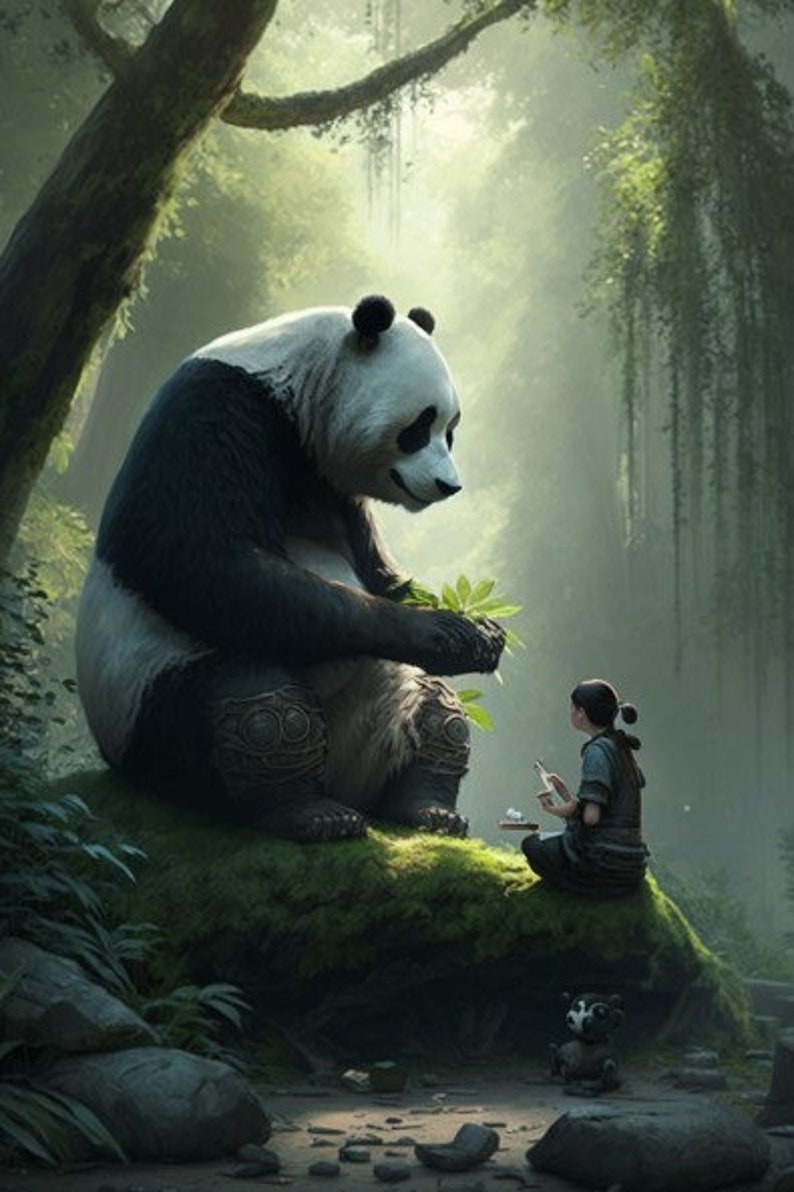 Mystical Panda Spirit Art Print: Woman and Giant Panda (digital ...