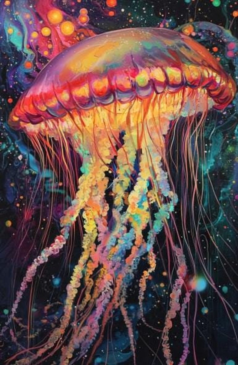 Cosmic Jellyfish Art Digital Download, Neon Galaxy Abstract Painting ...
