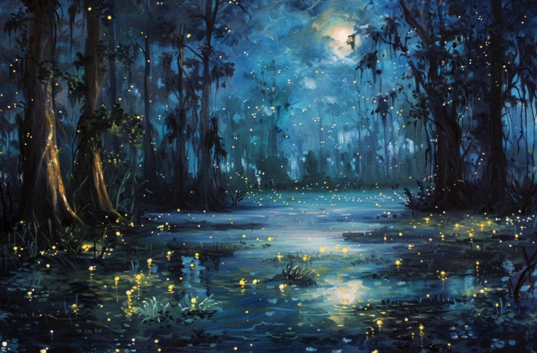 Louisiana Art | Swamp at Night Oil Painting | Nature | Glowing ...