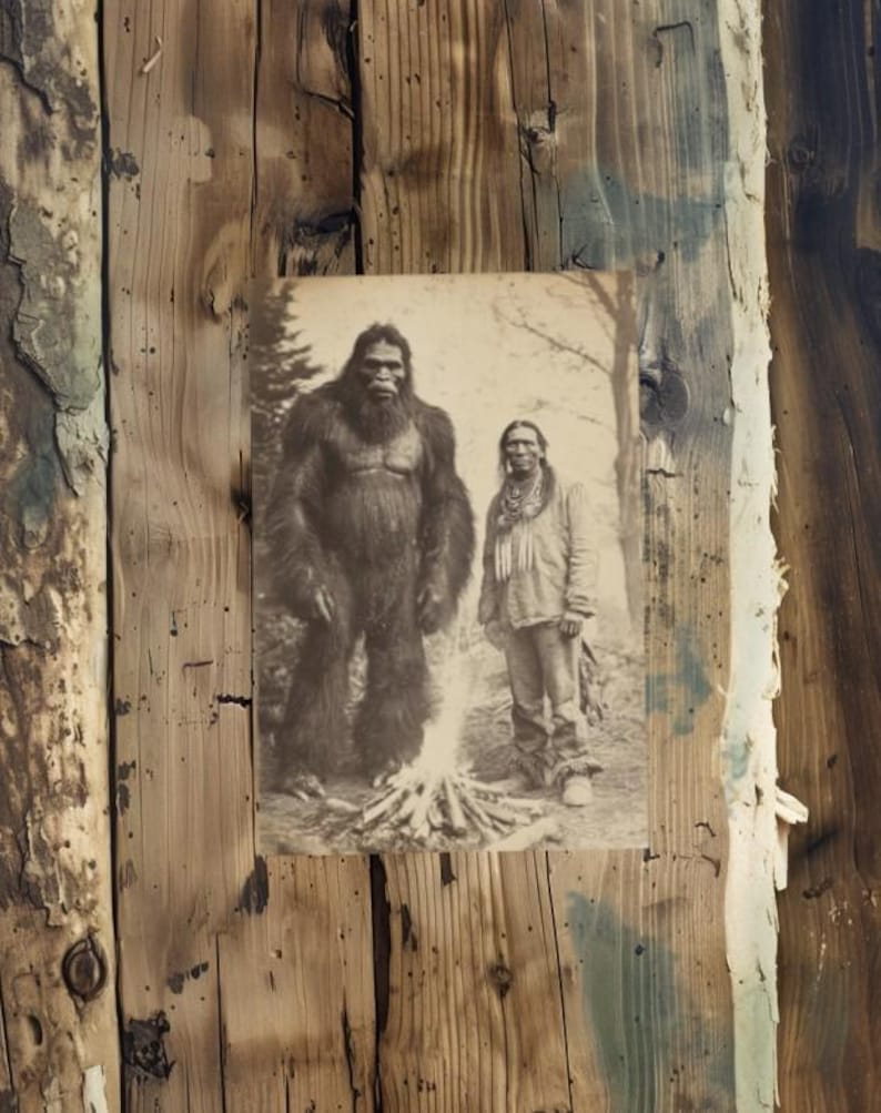 Vintage Bigfoot & Native American Art Print: Sasquatch Folklore ...