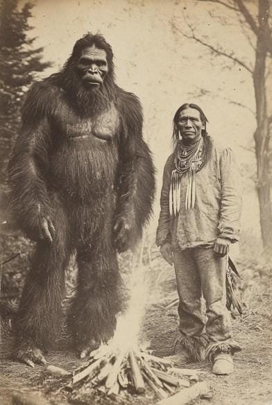 Sasquatch/bigfoot With Native American, AI Image, Vintage Photo Style ...