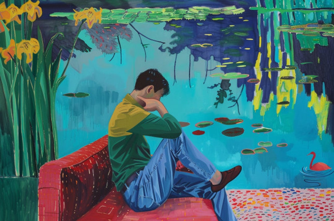 David Hockney Style Art Digital Download, Emotional Painting, Gouache ...