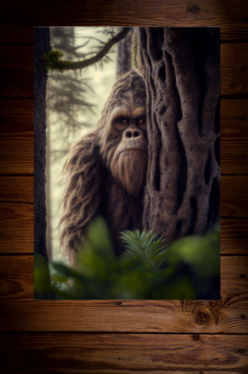 Sasquatch Digital Art Print, Whimsical Bigfoot Wall Decor, Playful ...