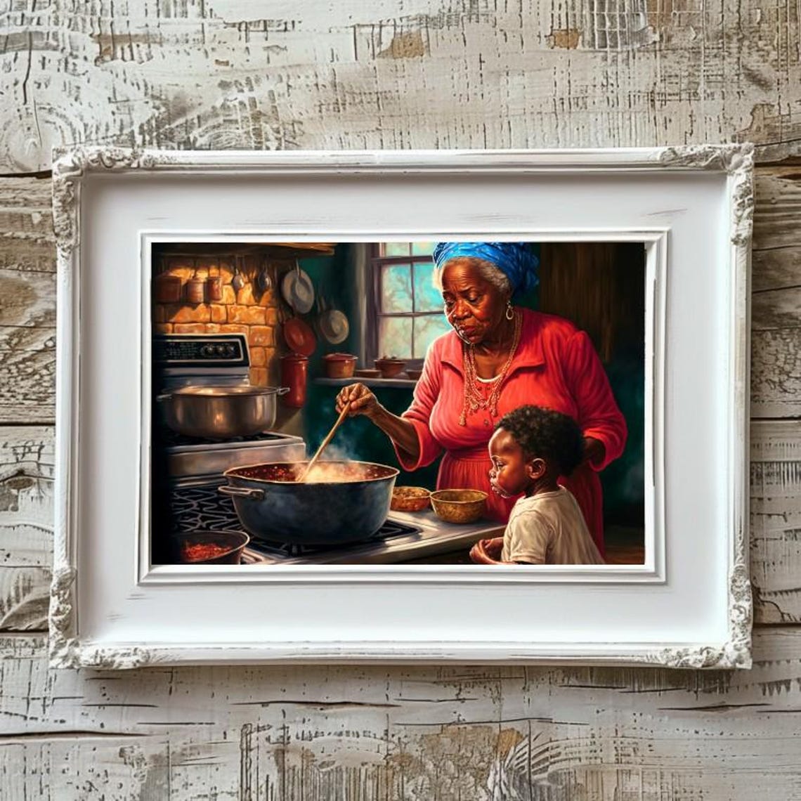 New Orleans Gumbo Art Print: Southern Family Kitchen Scene (digital ...