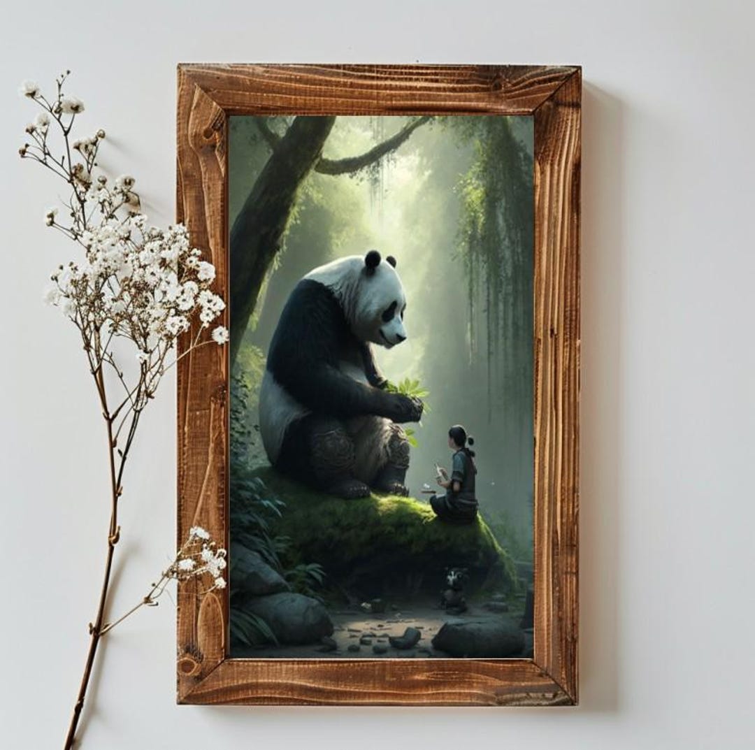 Mystical Panda Spirit Art Print: Woman and Giant Panda (digital ...