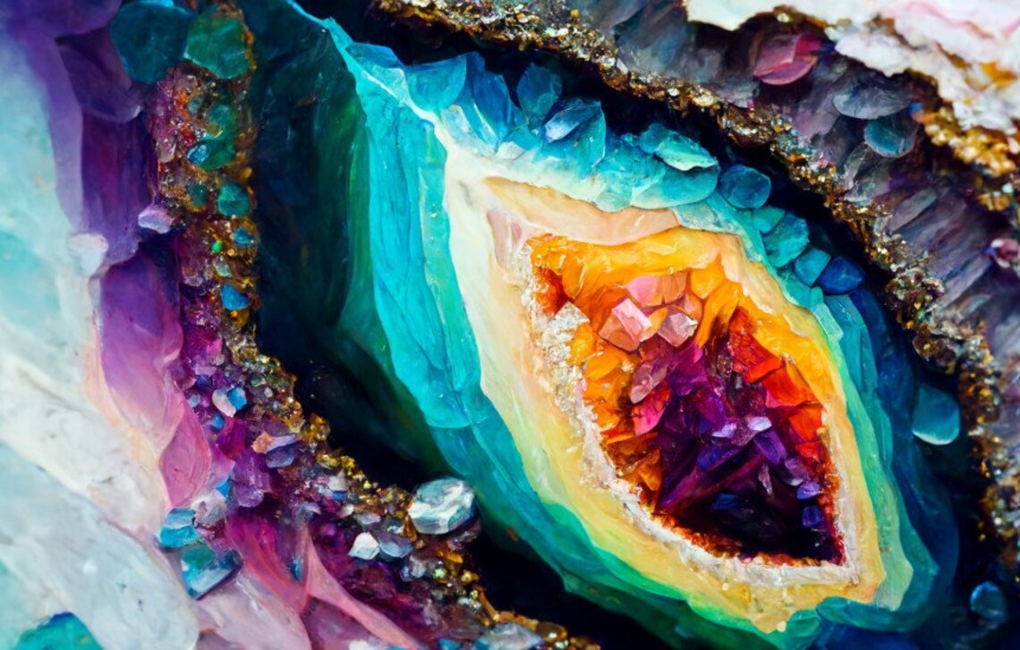 Rainbow Quartz Geode, Abstract Art, AI Art, Oil Painting, Gift ...