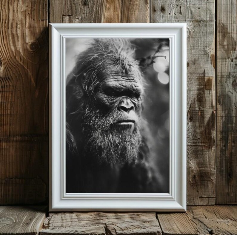 Bigfoot Wall Art | Photorealistic Sasquatch Portrait | Black White ...