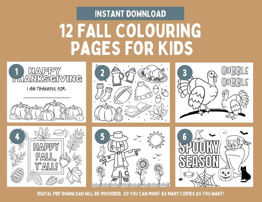 12 Fall Colouring Pages for Kids Instant Download Digital Download ...