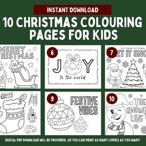 10 Christmas Colouring Pages for Kids Instant Download - Etsy
