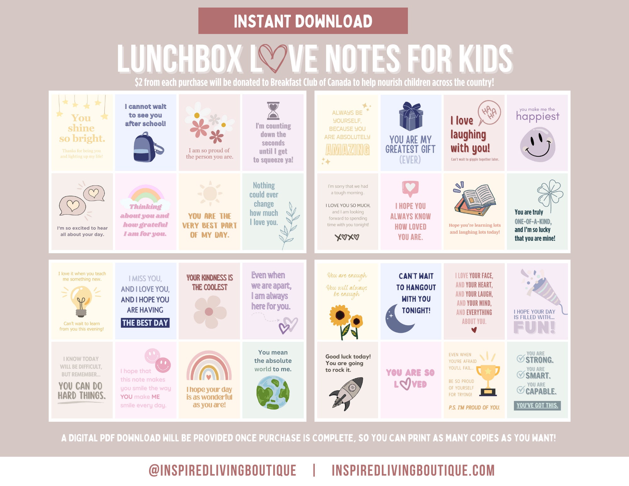 Lunchbox Love Notes for Kids Printable Lunchbox Notes 32 Lunchbox Note ...