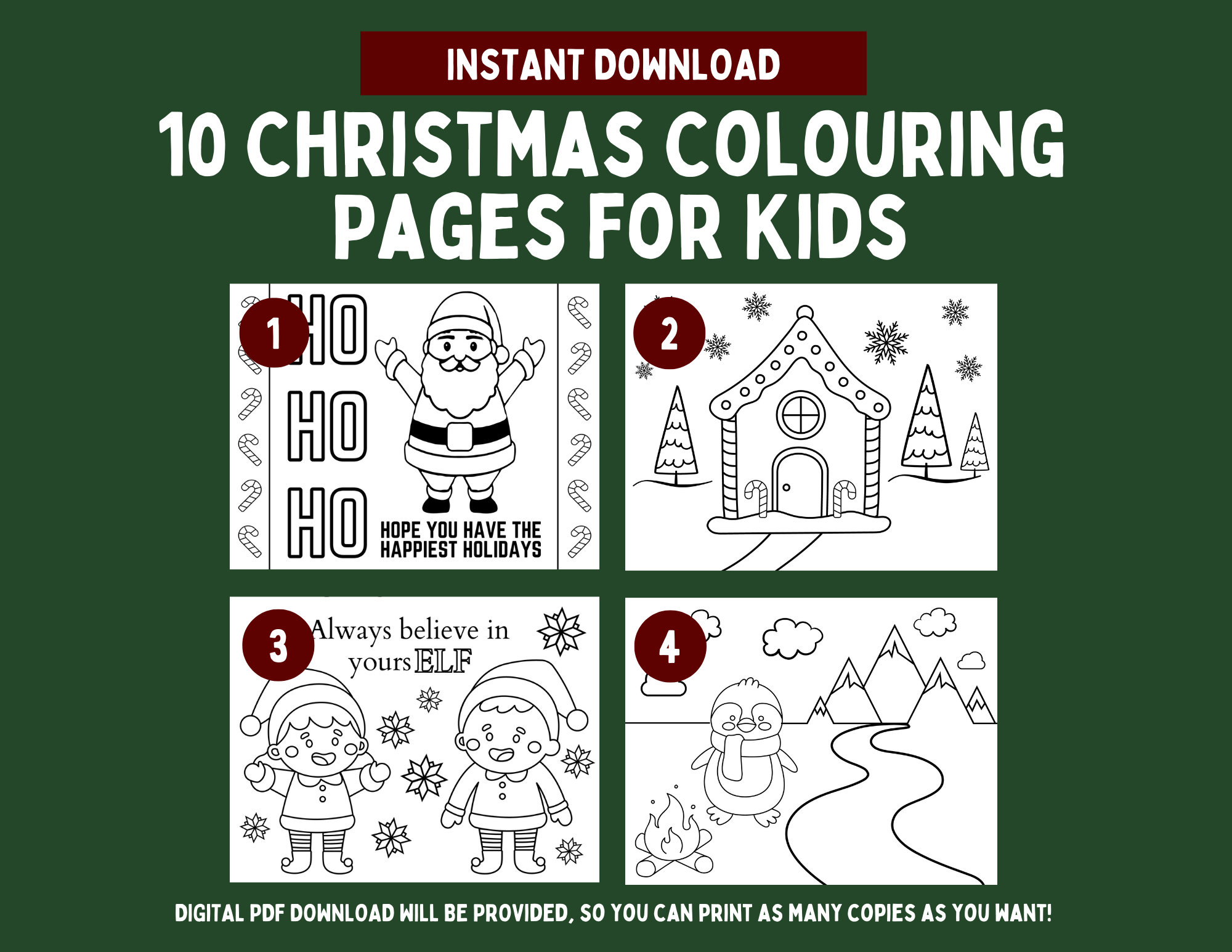 10 Christmas Colouring Pages for Kids Instant Download - Etsy