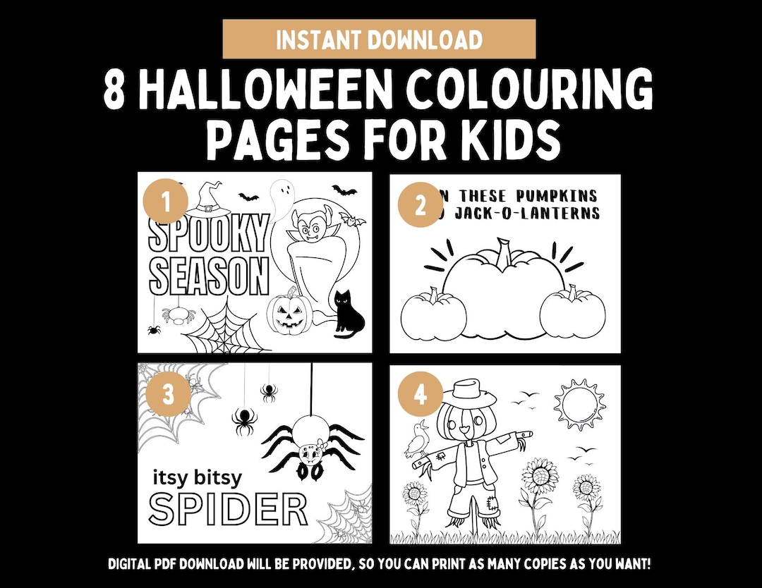 8 Halloween Colouring Pages for Kids Instant Download Digital Download ...