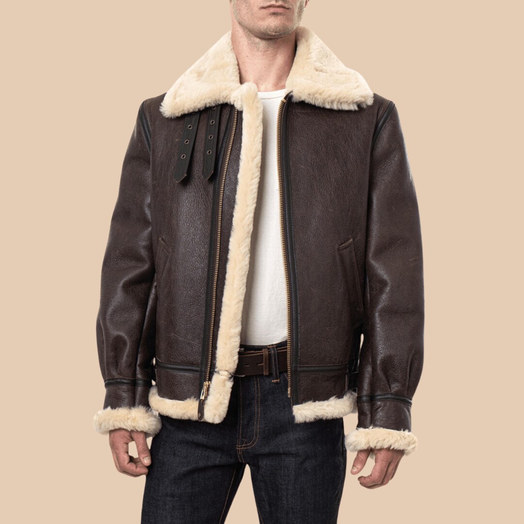 Mens Shearling Jacket Bomber Modern Leather Coats Fur B3 Bomber Zipper ...