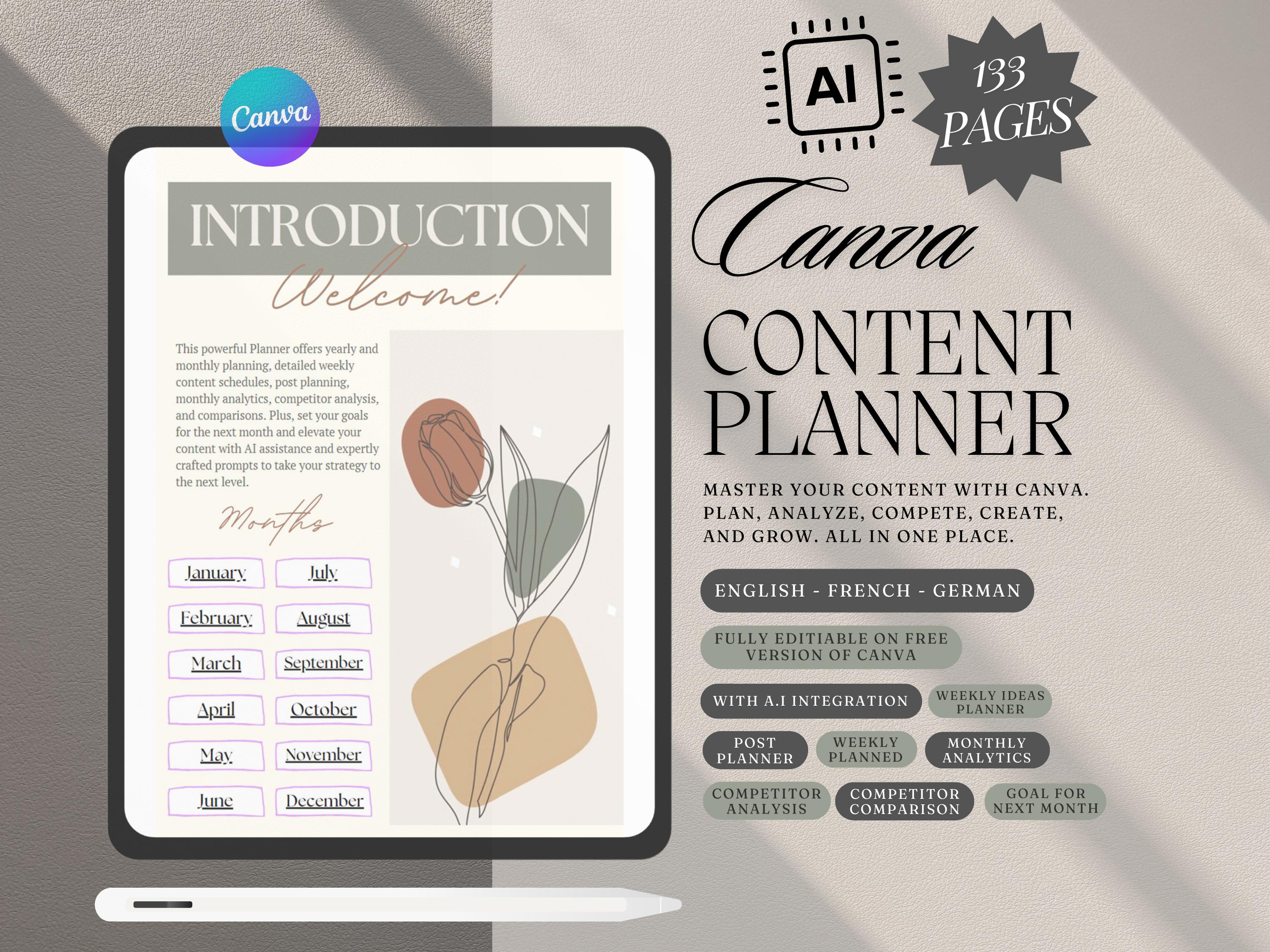 Social Media Canva Content Planner With Ai Prompt Social Media 2024 Content Calendar Weekly ...