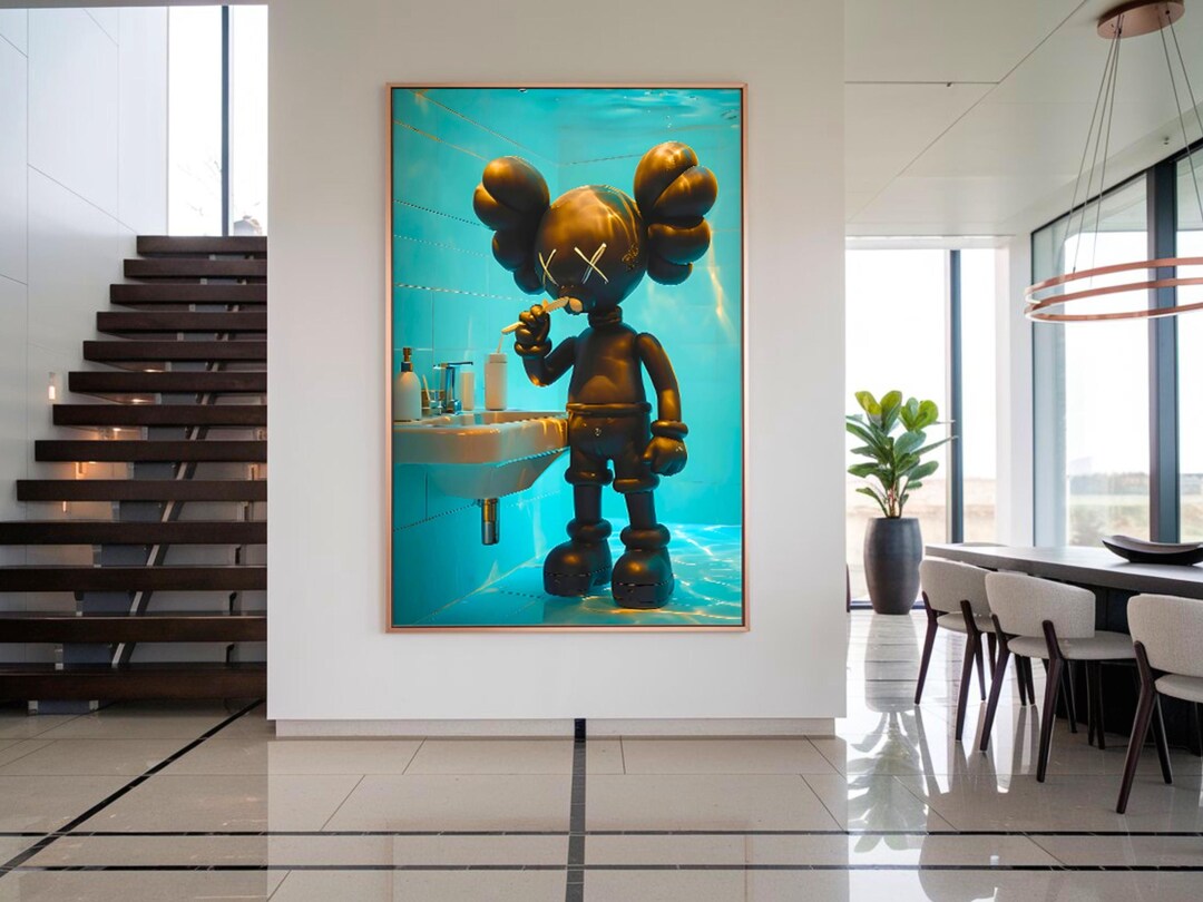 Black Kaws Brushing Teeth Kaws Wall Picture Bathroom Wall Art Hypebeast ...