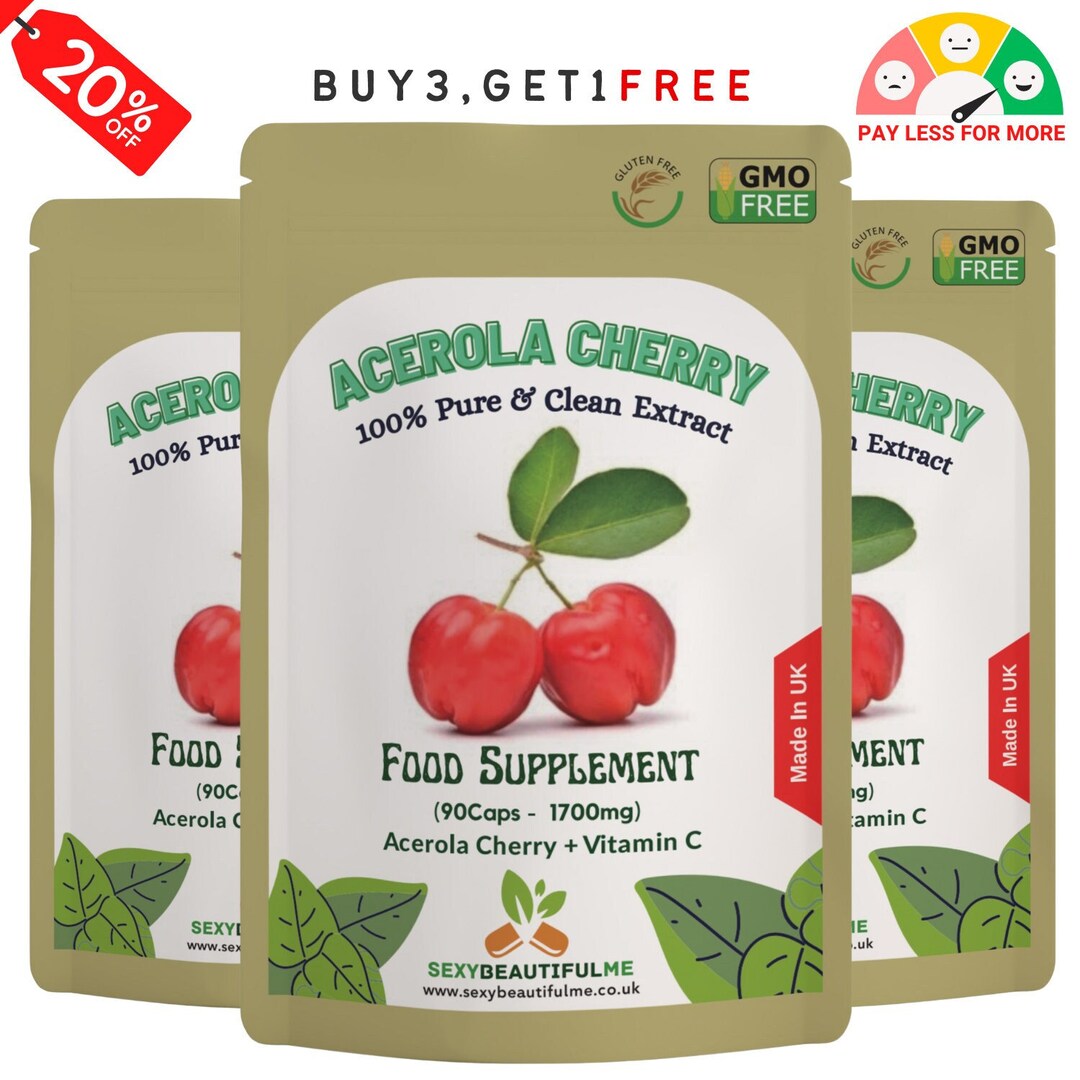 Acerola Cherry Capsules 700mg ( 1000mg Vitamin C)-100% Natural and ...
