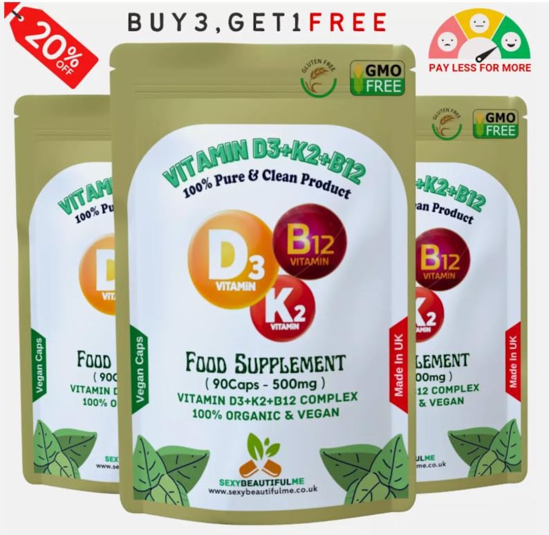 Vitamin D3 10000iu K2 MK7 Vitamin B12 10000iu Best Natural Powder Vegan ...