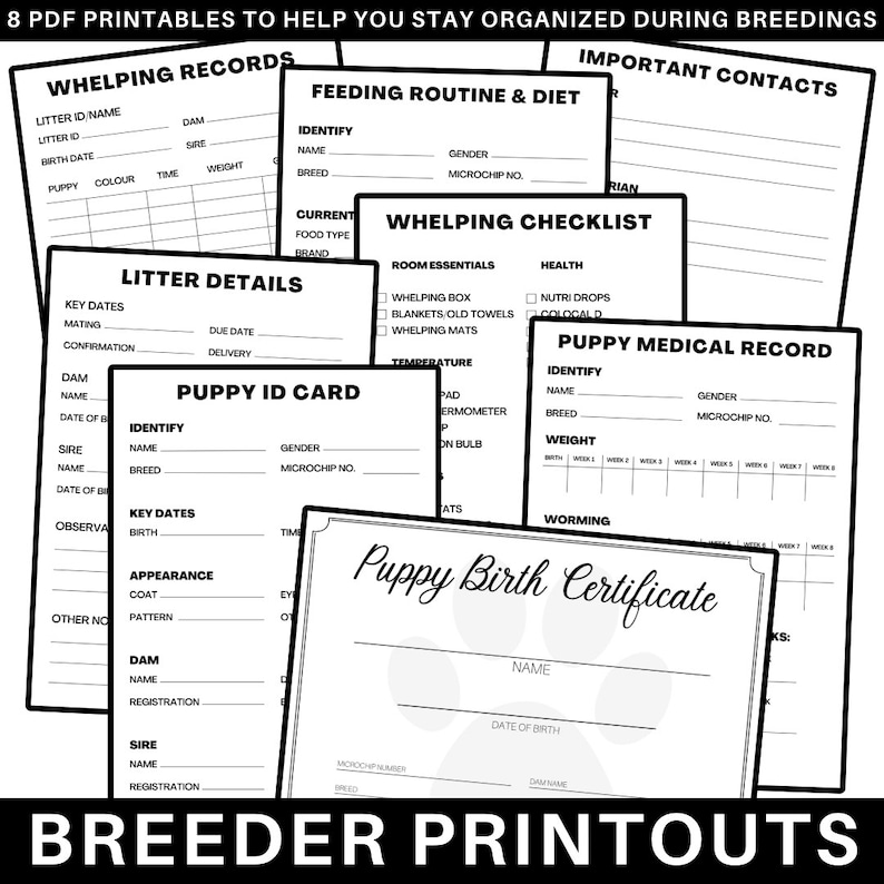 CUSTOM Breeder Printouts - PDF Download Sheets for Breeders - Etsy