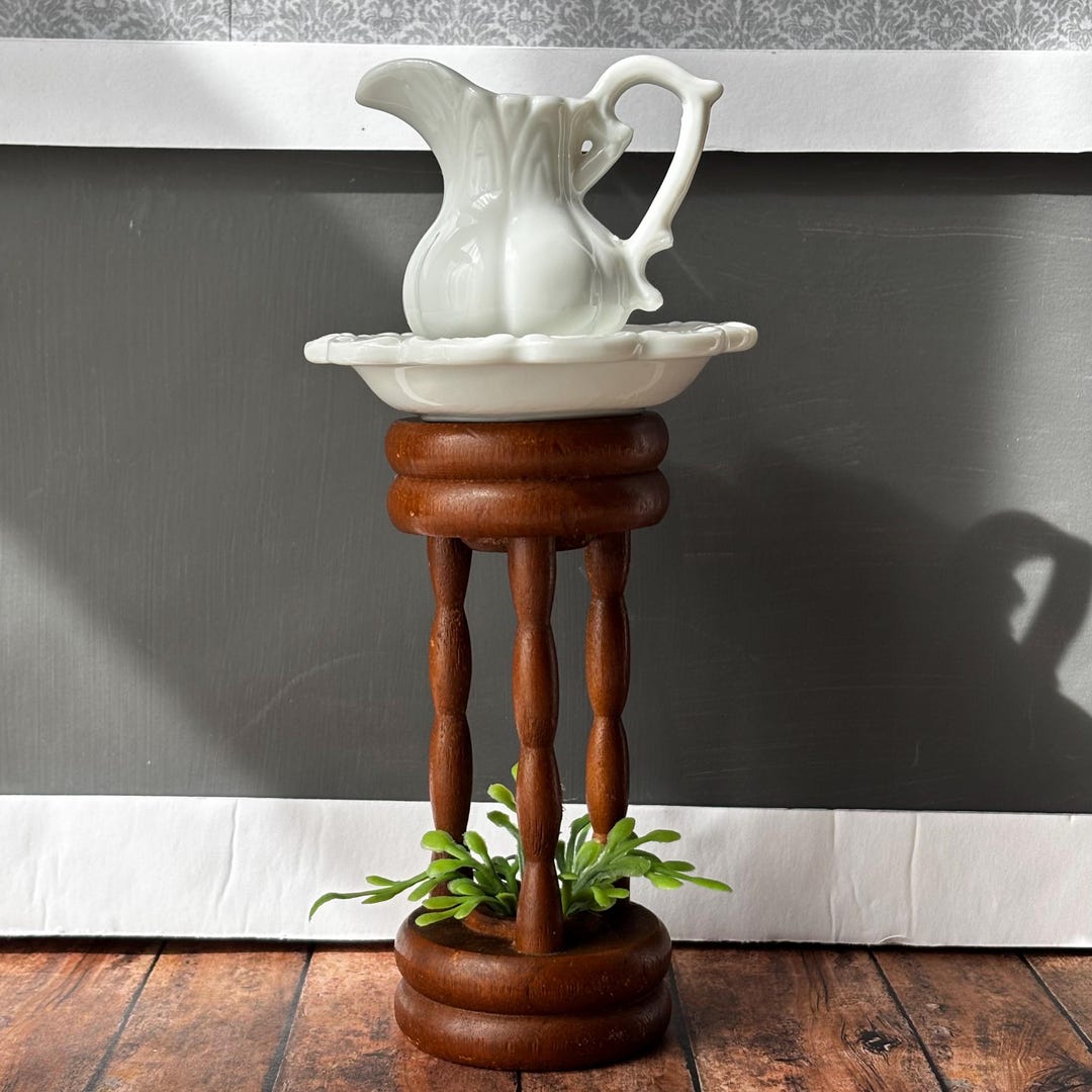 Mini Old-fashioned Wash Stand With Ceramic Pitcher, Basin & Towel ...