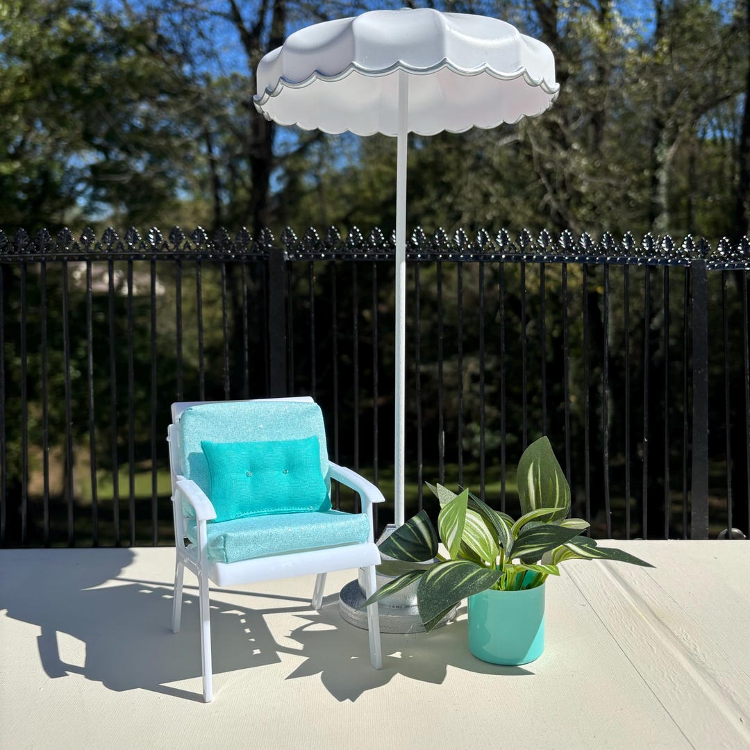 1:6 Sparkly Mint Green Patio Chair With Pillow and Matching Potted ...