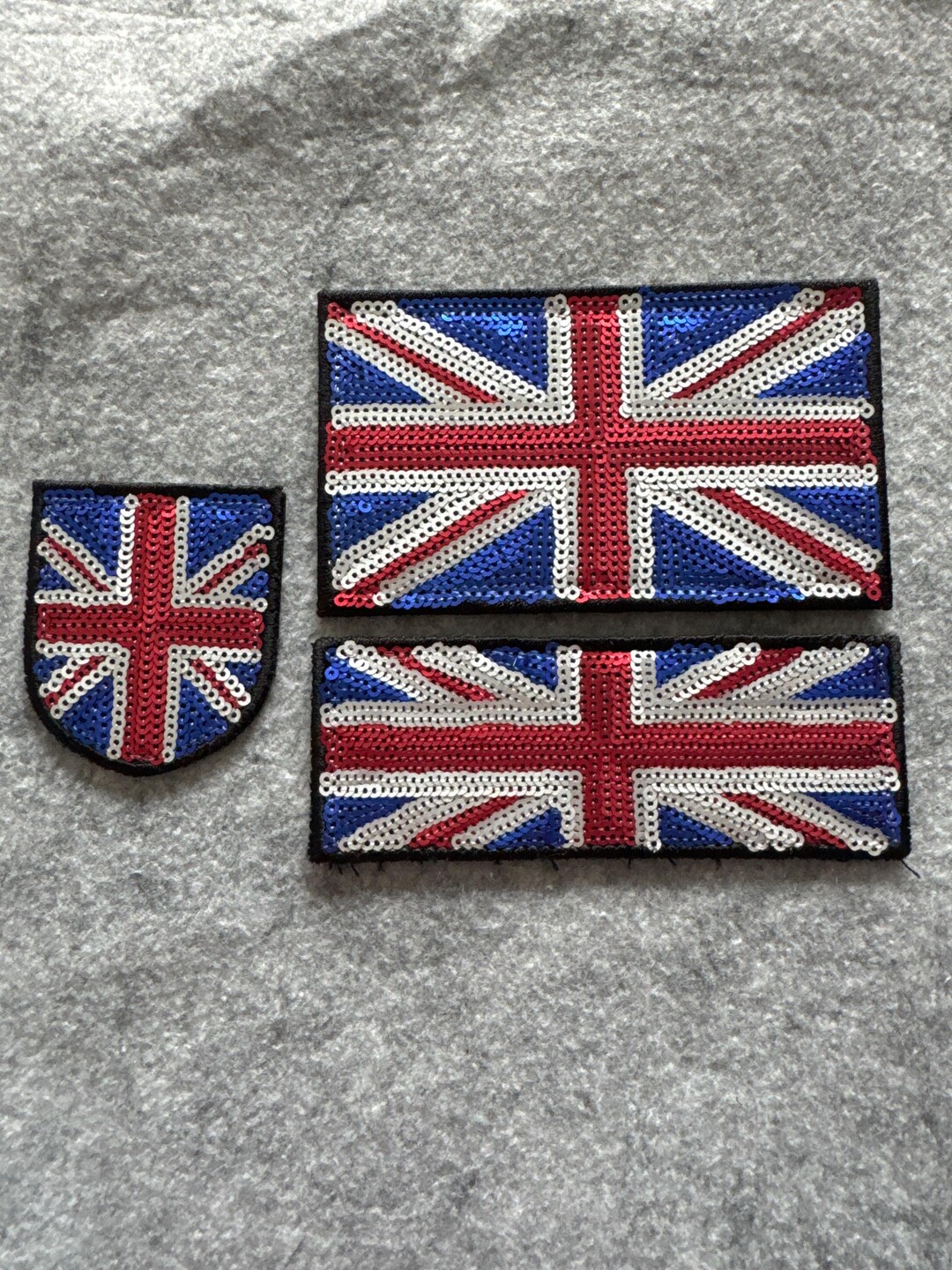 Sequined British Union Flag Velcro Patch Triple Set . You Can Sew or Just Grip It to Felt ...