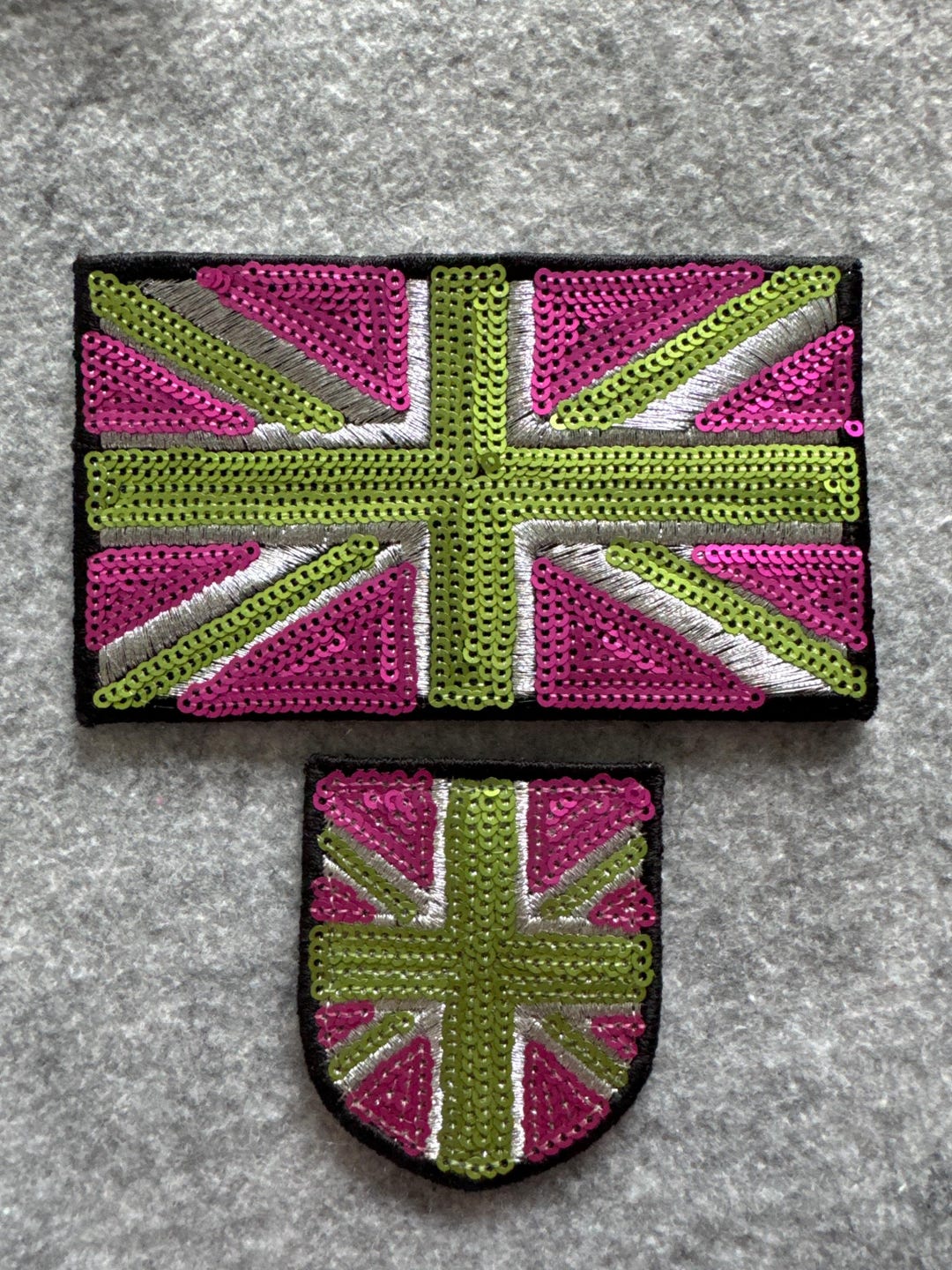 Sequined British Union Flag Velcro Patch Doubled Set . You Can Sew or Just Grip It to Felt ...