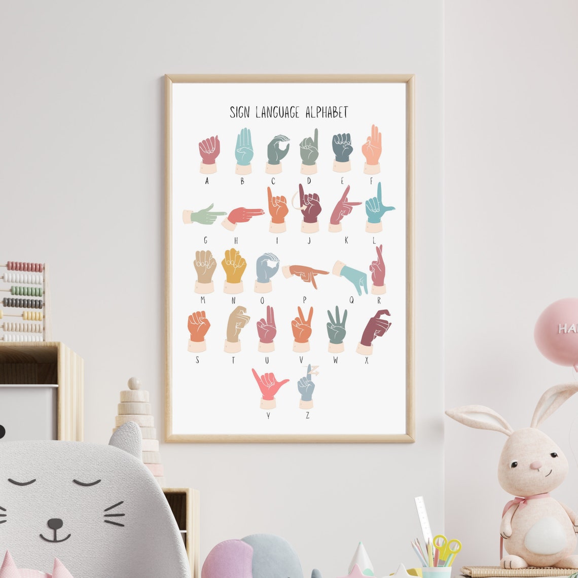 ASL Sign Language Digital Alphabet | Printable Kids Learning Wall Decor ...