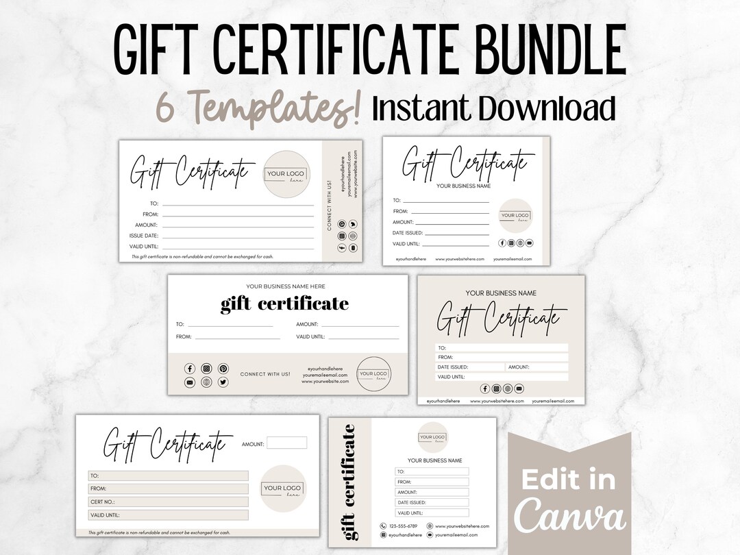Editable Gift Certificate Templates, DIY Gift Voucher Bundle, Printable ...