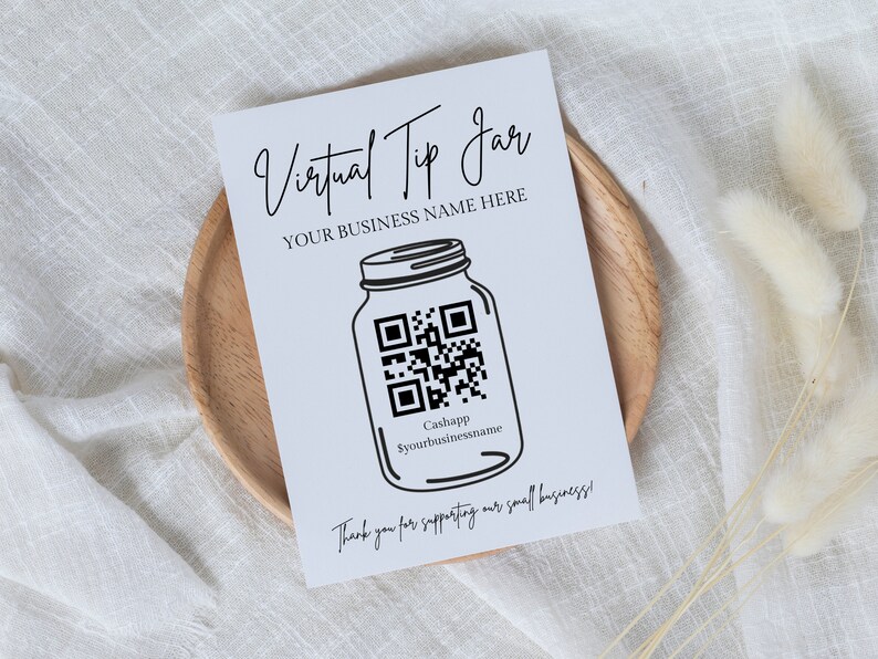 Virtual Tip Jar Sign Template QR Code Payment Sign Small - Etsy