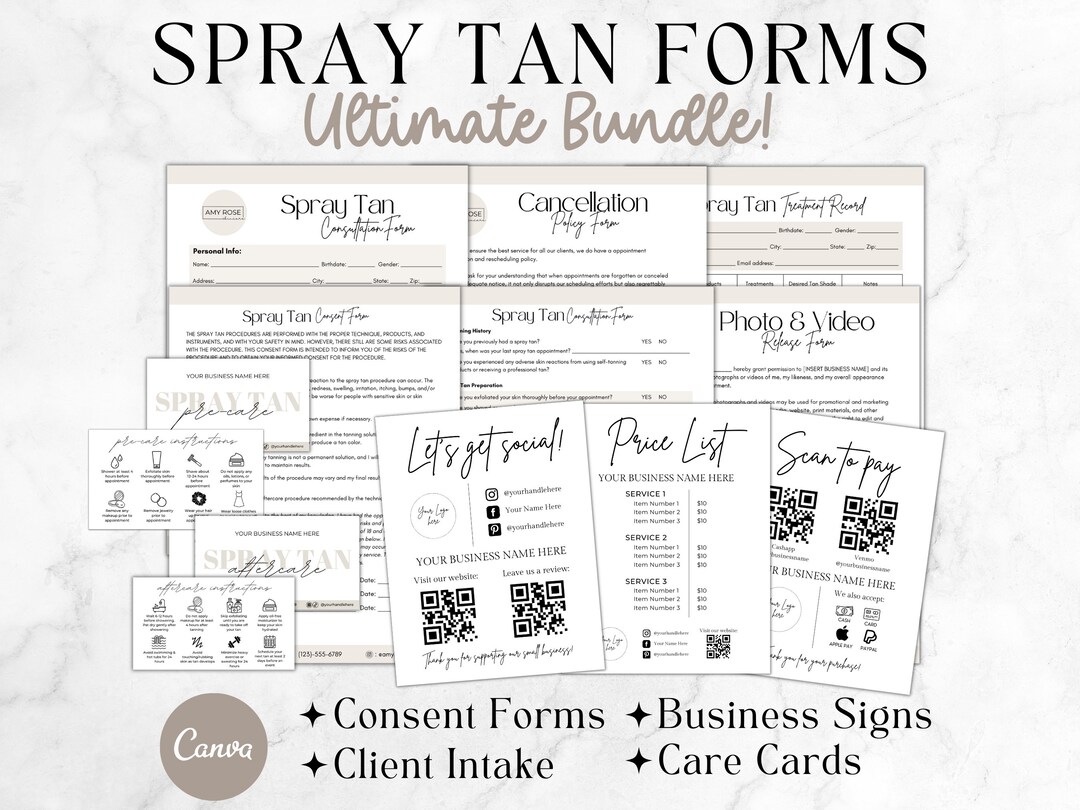 Editable Spray Tan Forms, Spray Tanning Business, Client Intake and ...