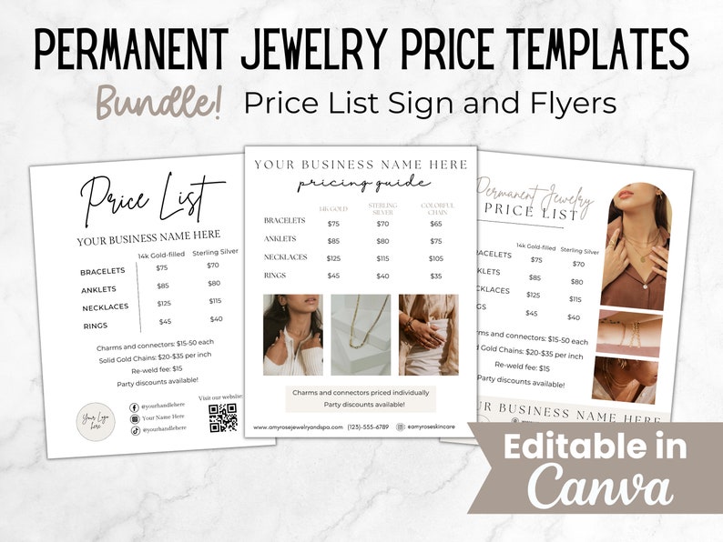 Permanent Jewelry Sign Display, Permanent Jewelry Price List Flyers ...