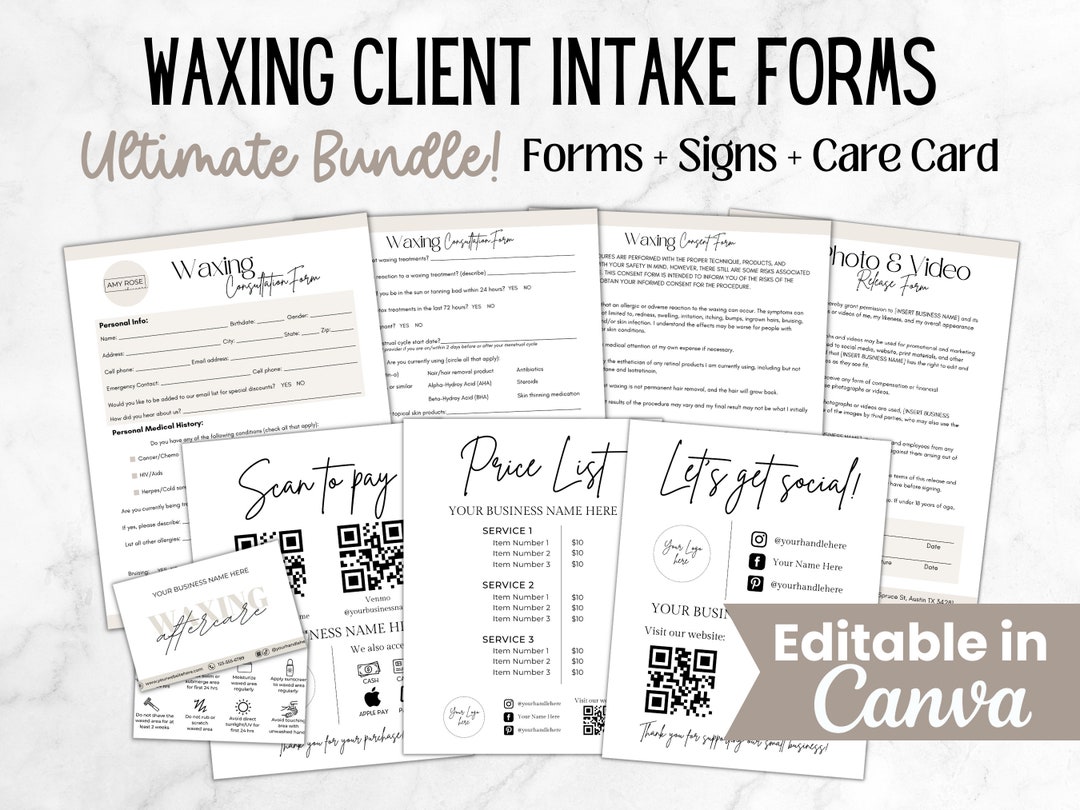Waxing Consent Forms Templates, Editable Waxing Treatment Intake Forms ...
