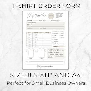 Order Form Template for T Shirts, Editable Order Form, Shirt Order Form ...