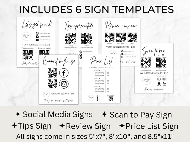 Social Media Sign Bundle QR Code Sign Template Lets Get - Etsy