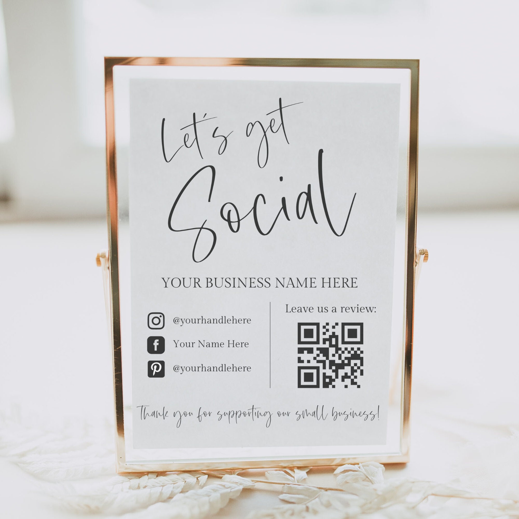 Social Media QR Code Sign Lets Get Social Editable Small - Etsy
