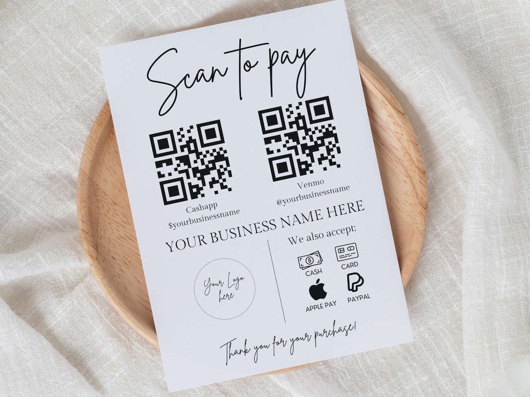 Scan to Pay Sign Template, QR Code Sign, Editable Small Business Sign ...