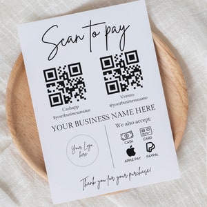 Scan to Pay Sign Template, QR Code Sign, Editable Small Business Sign ...