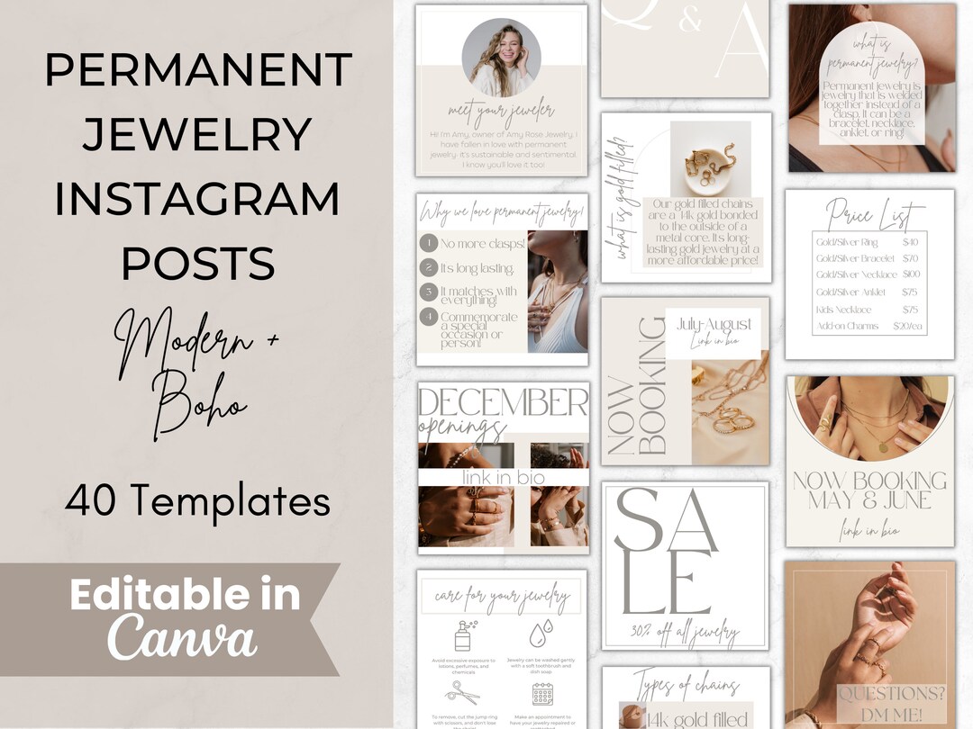 Permanent Jewelry Instagram Posts, Editable Permanent Jewelry Social ...