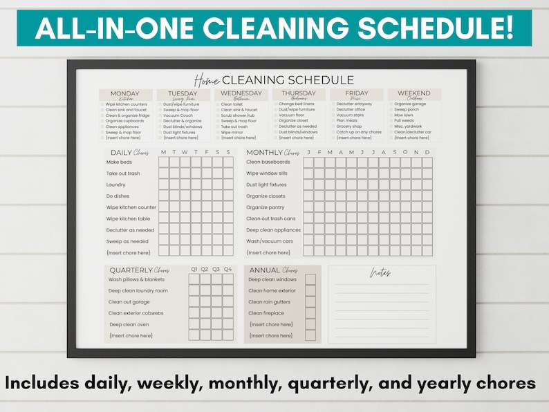 All-in-one Cleaning Schedule, Cleaning Planner Checklist, Adult Chore ...