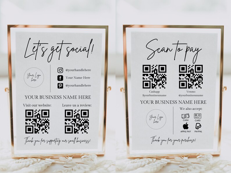Business Sign Templates Bundle, Social Media Sign Printable, Custom QR ...