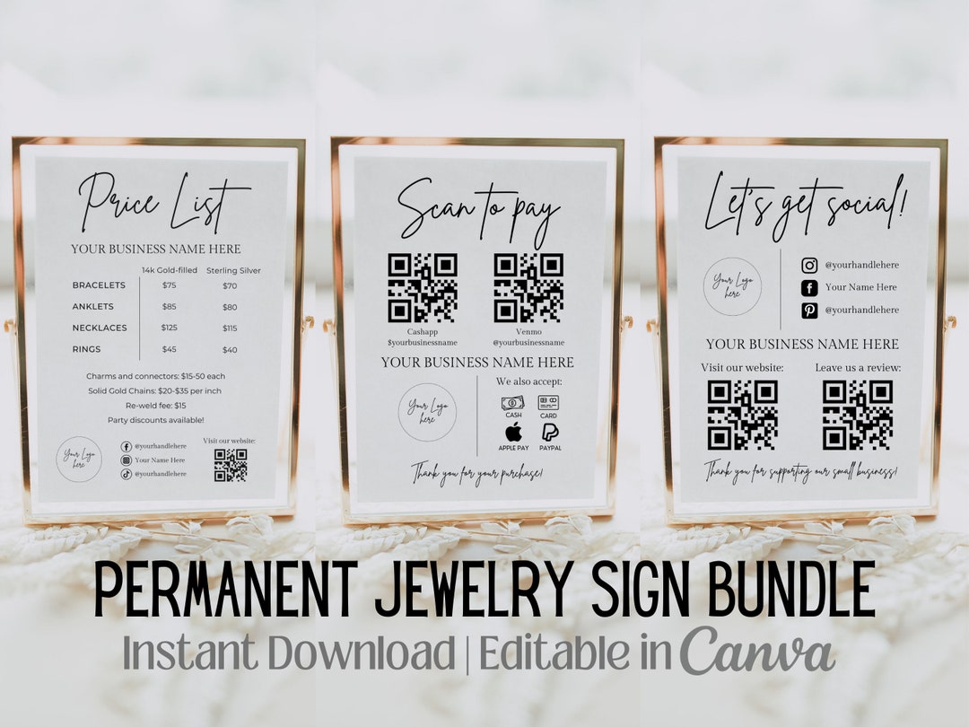 Permanent Jewelry Sign Bundle, Permanent Jewelry Editable Template ...